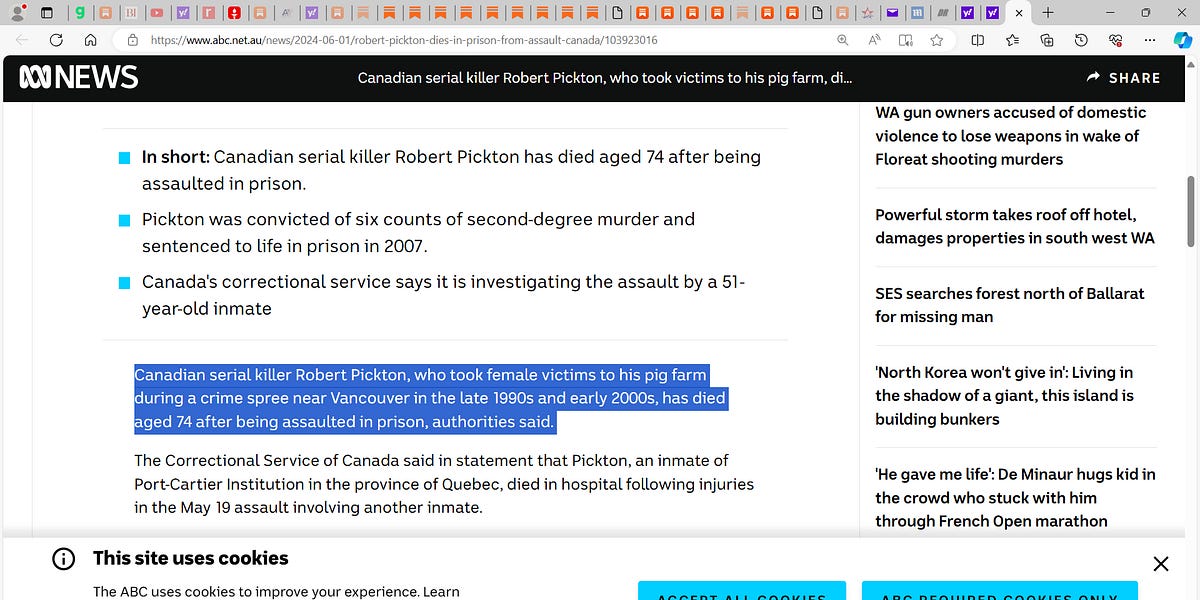 Canadian serial killer Robert Pickton, who took female victims to his ...
