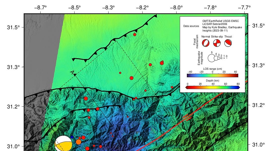 Satellite images suggest slip on a steep, north-dipping fault in Morocco