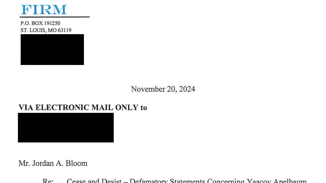 Yaacov Apelbaum Threatens to Sue Me Unless I Retract