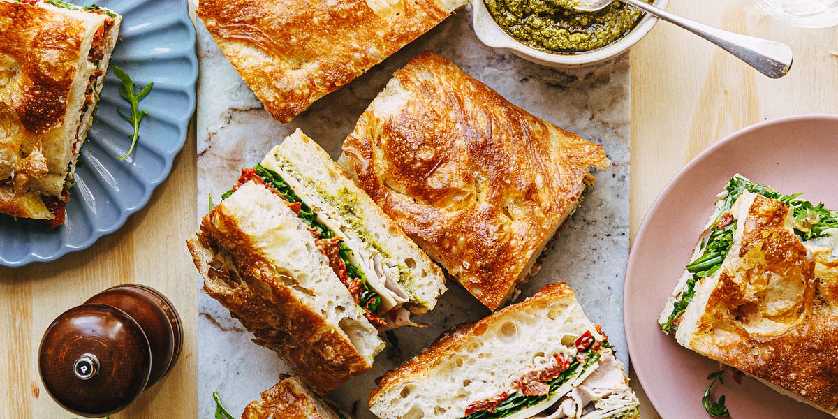turkey pesto focaccia sandwiches - by Caroline Chambers