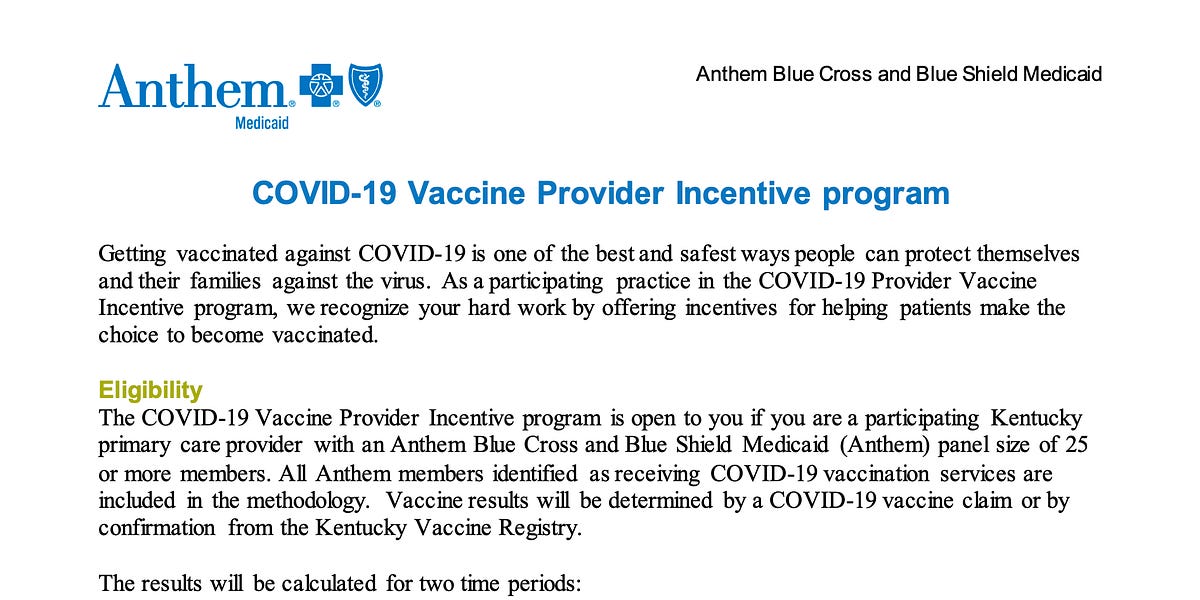 Anthem COVID-19 Vaccine Provider Incentive Program