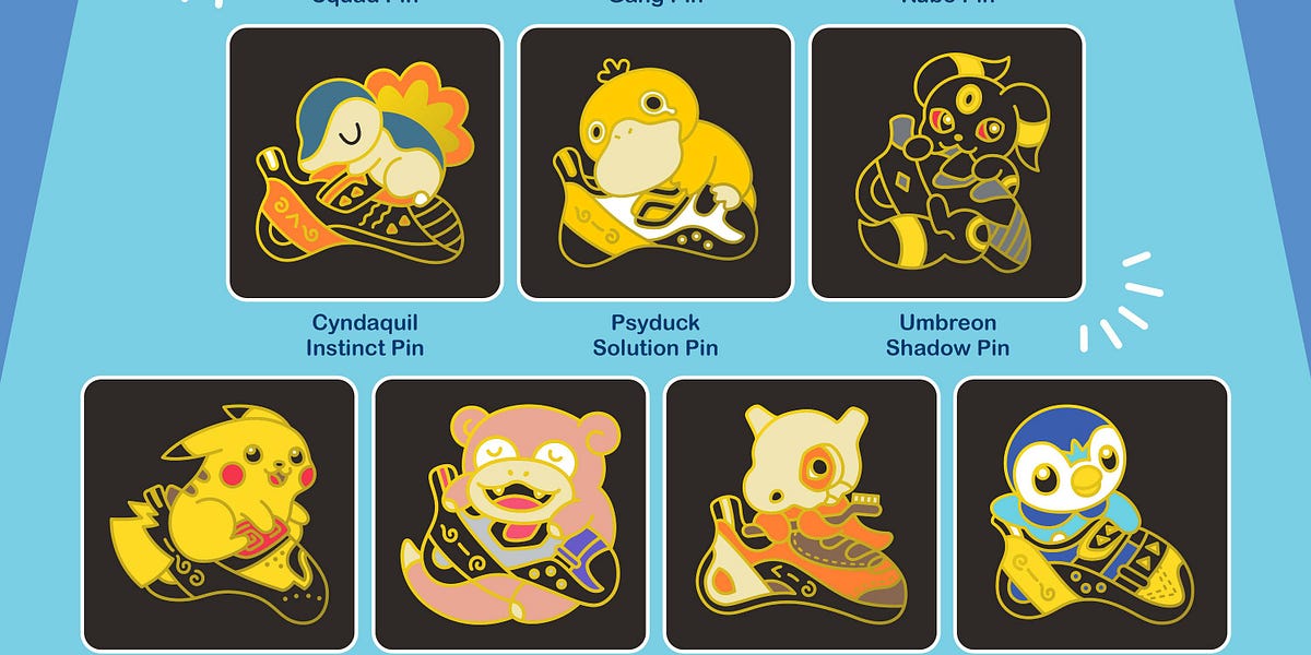 Pokemon Climbing Shoes Pins Pre-Order - by Wynn Yau
