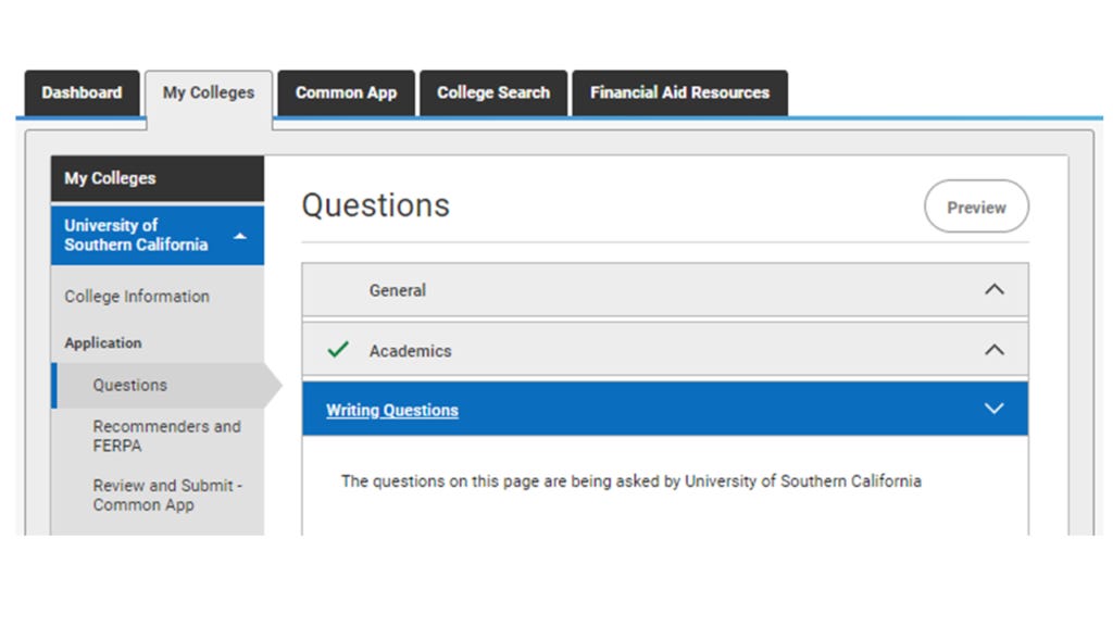 Answering the USC Writing Questions in the Common Application