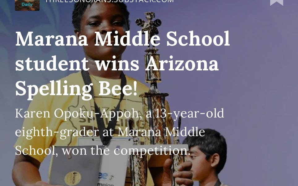 Marana Middle School student wins Arizona Spelling Bee!