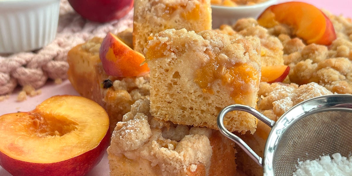 Flavor-Bursting Peach Crumb Cake Squares