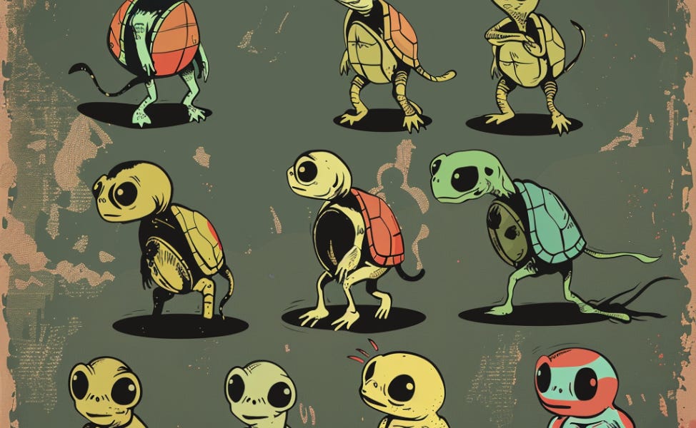 A Sequence of Lazy Turtle Aliens - by Stephen Gruppetta