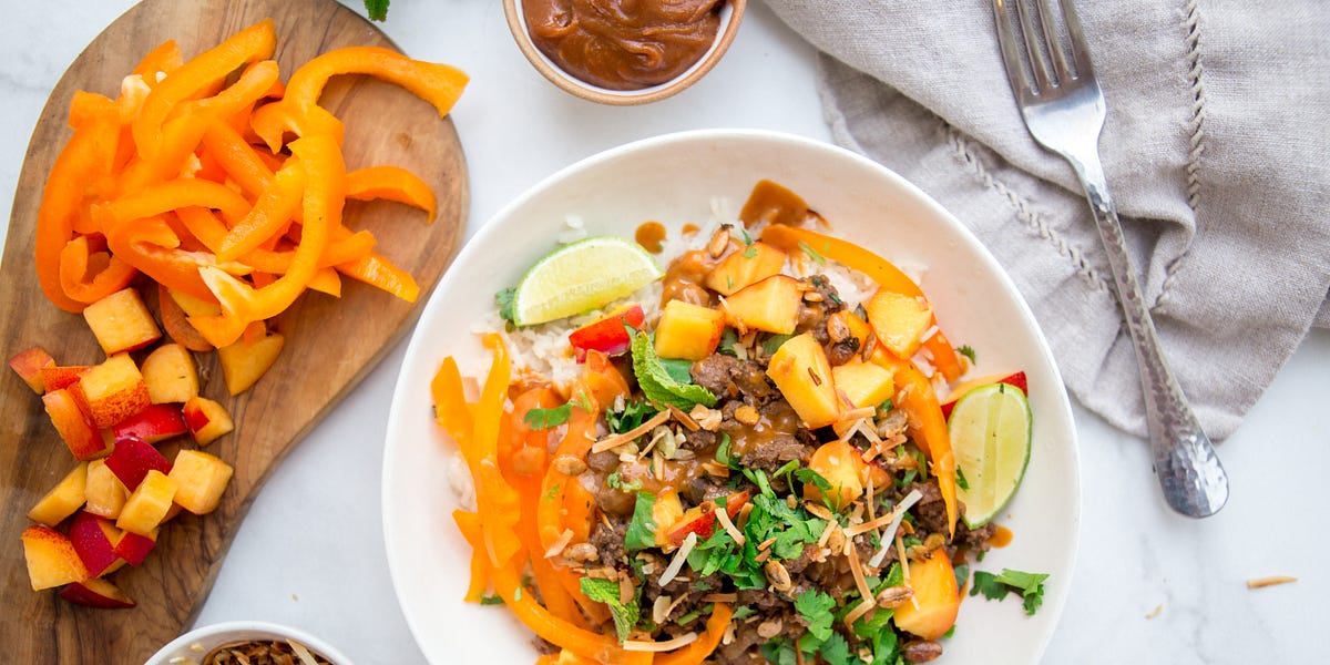 beef basil bowls with coconut-ginger rice