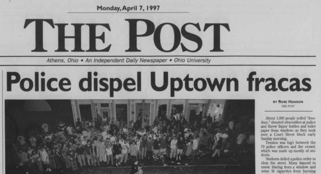 The Ohio University daylight saving time change not-riots of 1997-98