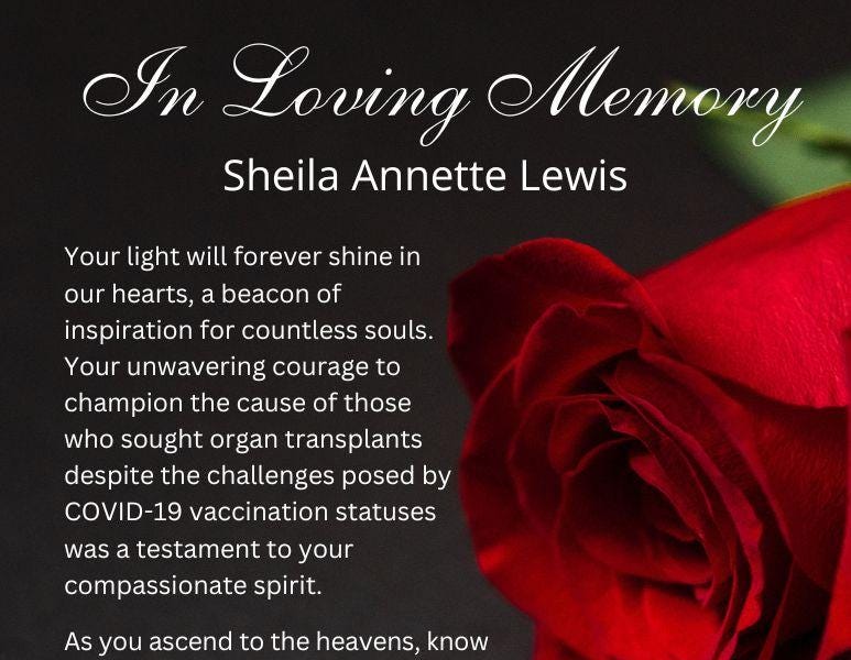 In memory of Sheila Lewis: Mark your calendar. Listen to the inspiring ...