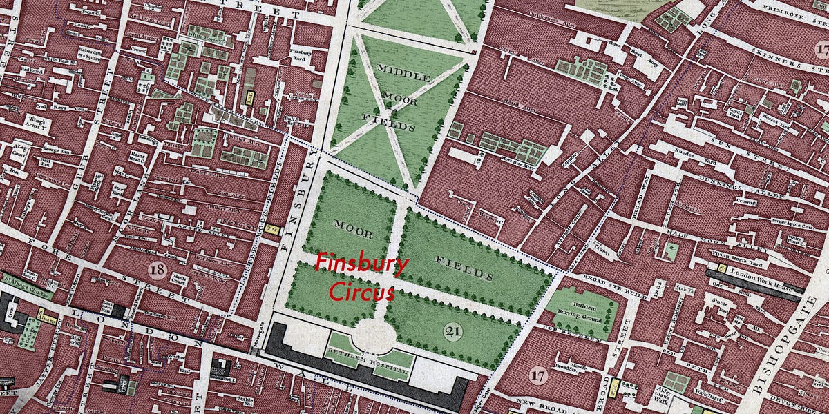 1746 In Colour: The Barbican to Bishopsgate Map