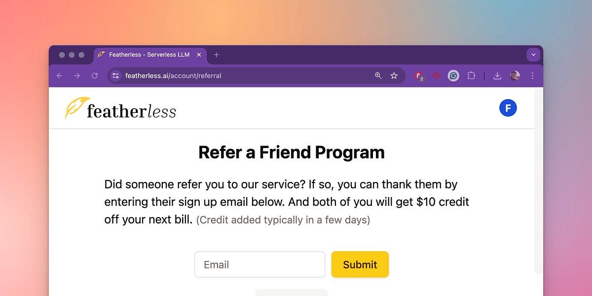 🪶 Featherless.ai referral program - by Wesley George