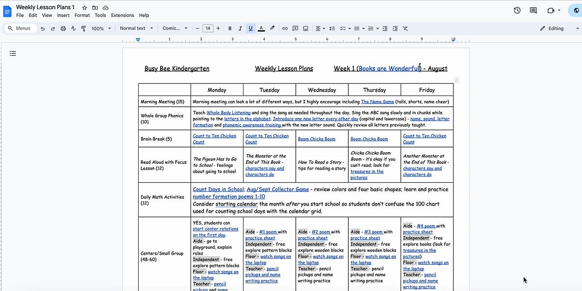 Summary of Lesson Plans - Week 1 - by Randee Bergen