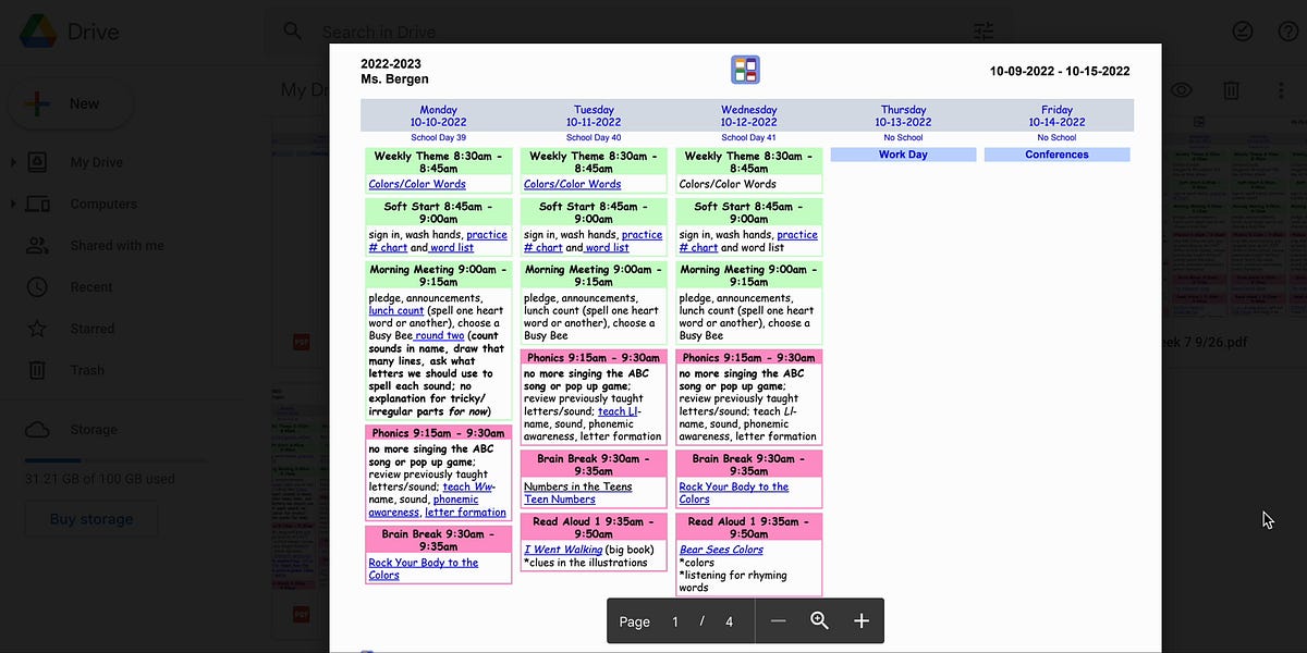 Summary of Lesson Plans Week 9 - by Randee Bergen