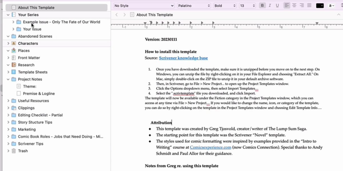 Scrivener 01: Installing a Comic Book Template