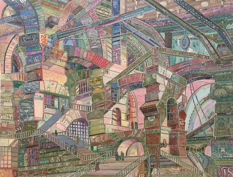 Imaginary prison- after Piranesi, Currency collage