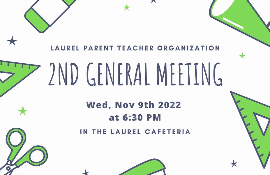 Reminder: Next PTO General Meeting is Wed, Nov 9th