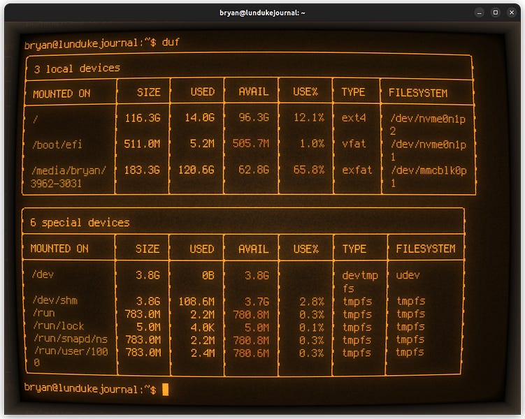 duf: Check free drive space from the terminal