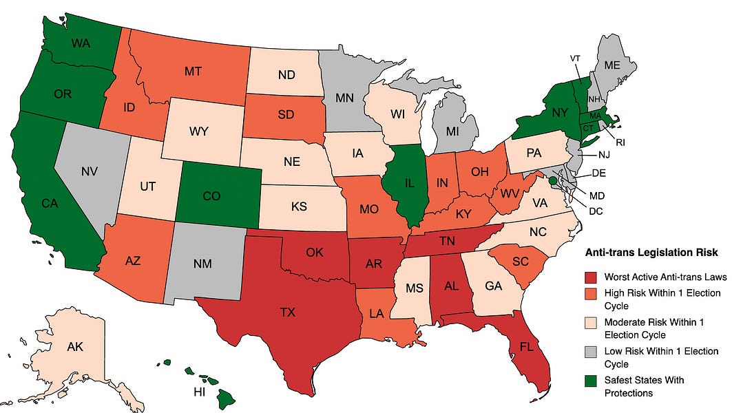 New Map! Anti-Transgender Legislative Risk By State