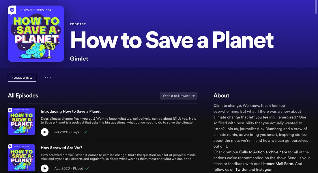 Spotify axes environmental podcast “How to Save a Planet”