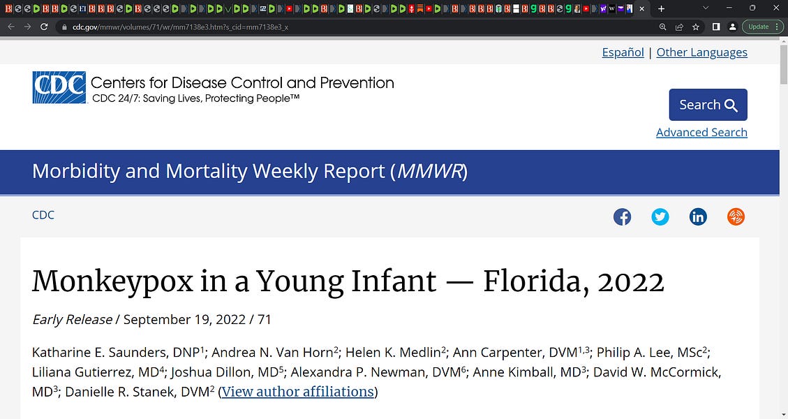 CDC: "Monkeypox in Young Infant, Florida, August 2022"; a suspected ...