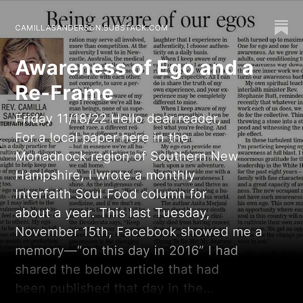 Awareness of Ego and a Re-Frame - by Camilla Sanderson
