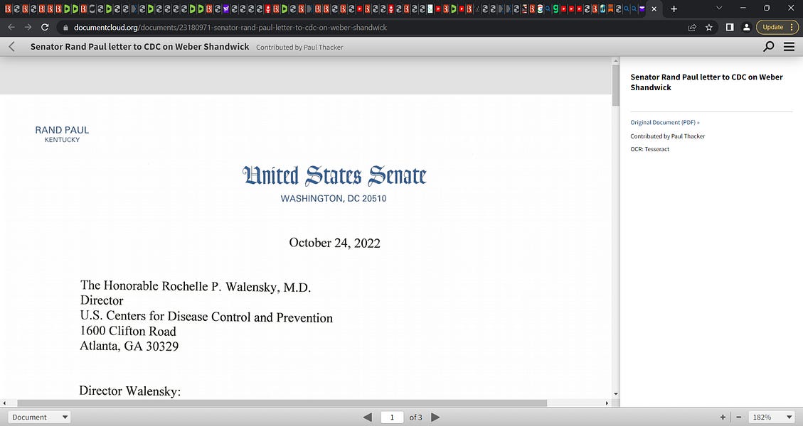 Senator Rand Paul's letter to CDC's Director Walensky about clear ...