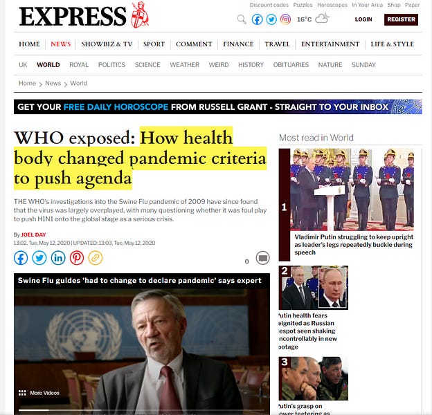 Why did the WHO change its definition of a pandemic in 2009?