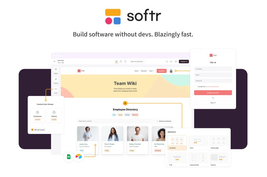 透過 NoCode 網站建置工具 Softr，即使不懂設計、不懂程式也可以 10 分鐘建立一個快速實現想法的網站！