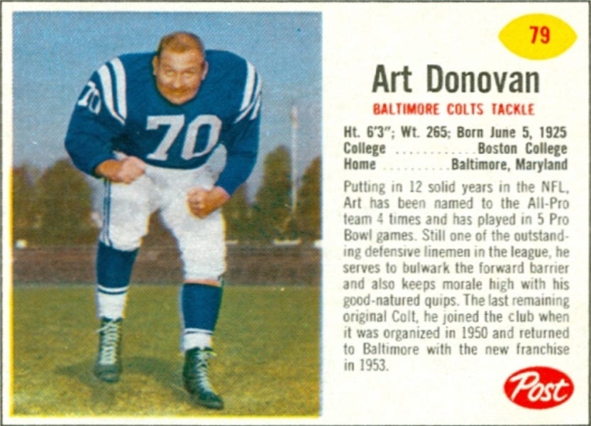 Today's Tidbit... Rooming With Art Donovan at the 1953 Baltimore Colts ...