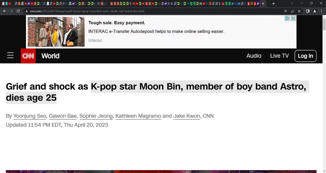 K-pop star Moon Bin, member of boy band Astro, dies age 25; media saying suicide, what do you think?