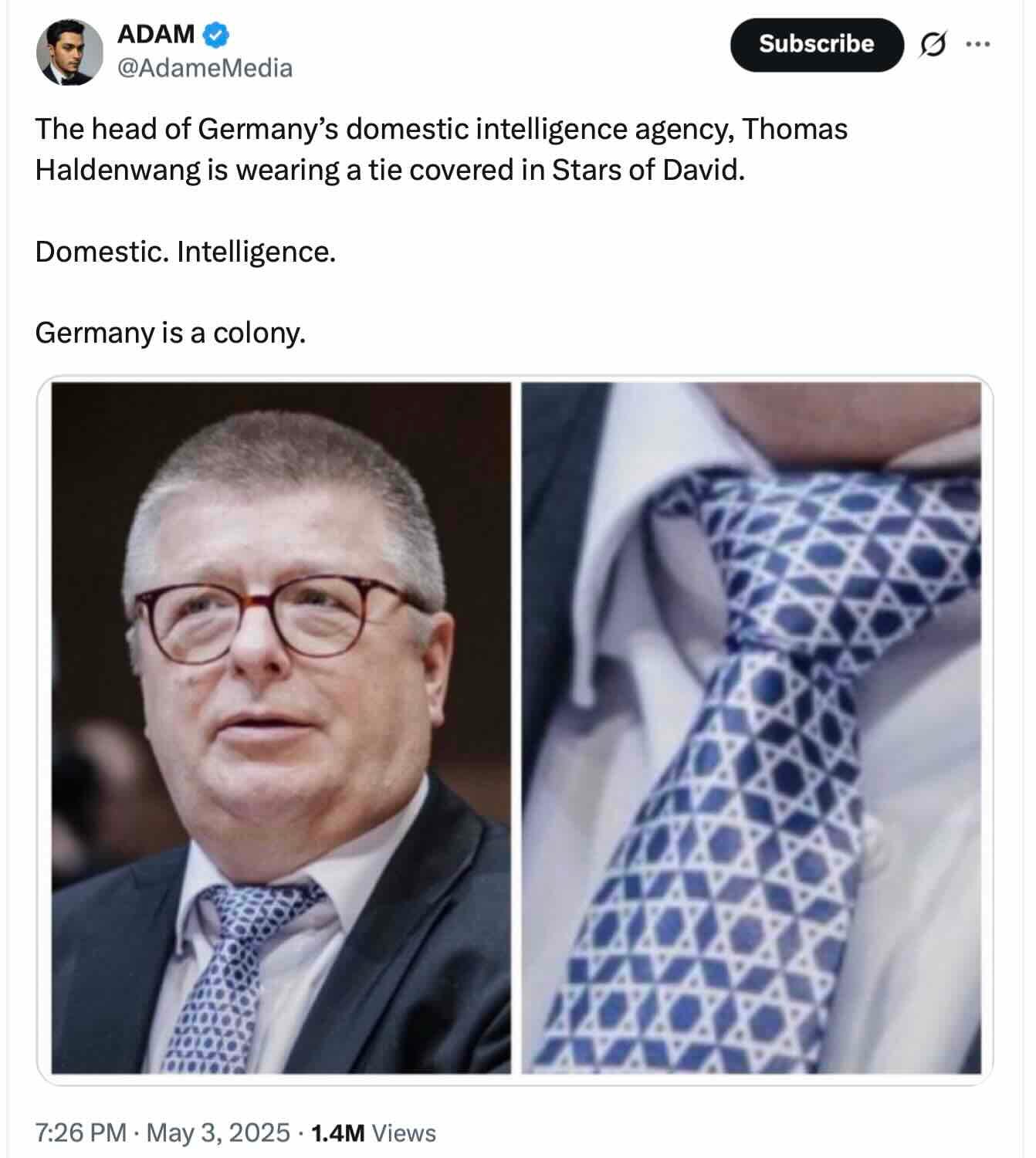 German Intel Chief’s Star of David Tie Designed by Unit 8200?