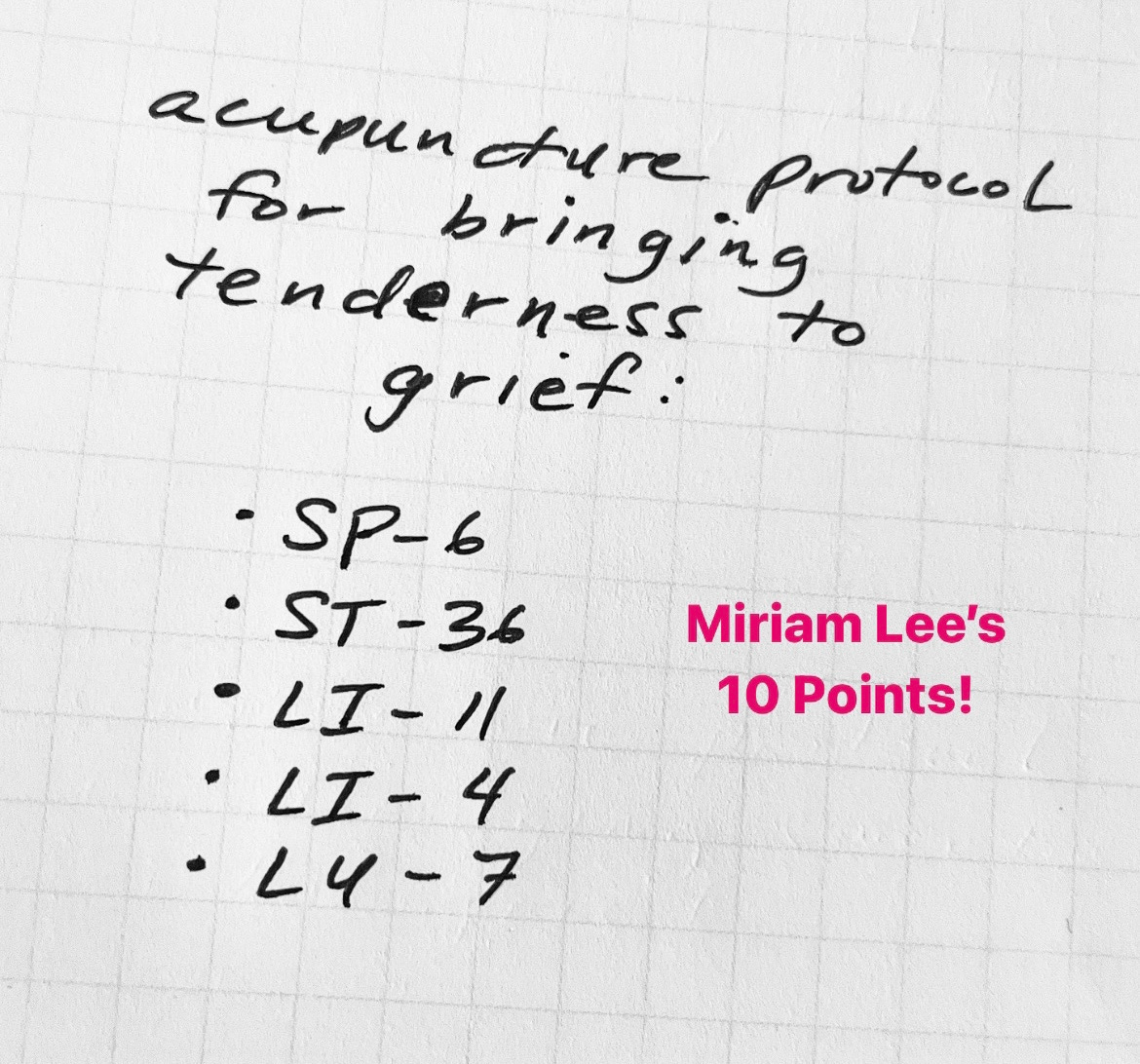 Acupuncture protocol for bringing tenderness to grief