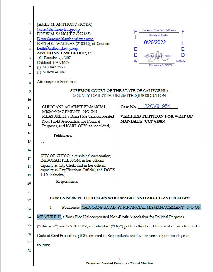 Karl Ory sues City of Chico and City Clerk Debbie Presson