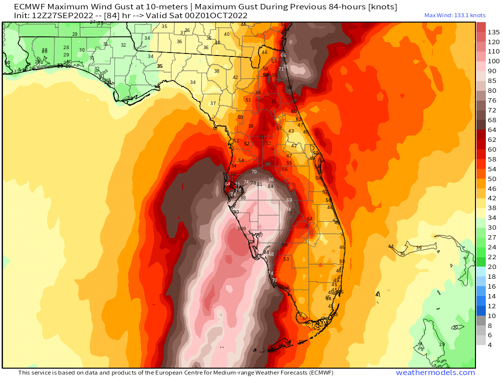 Hurricane Ian Florida Impacts Forecast for September 27th
