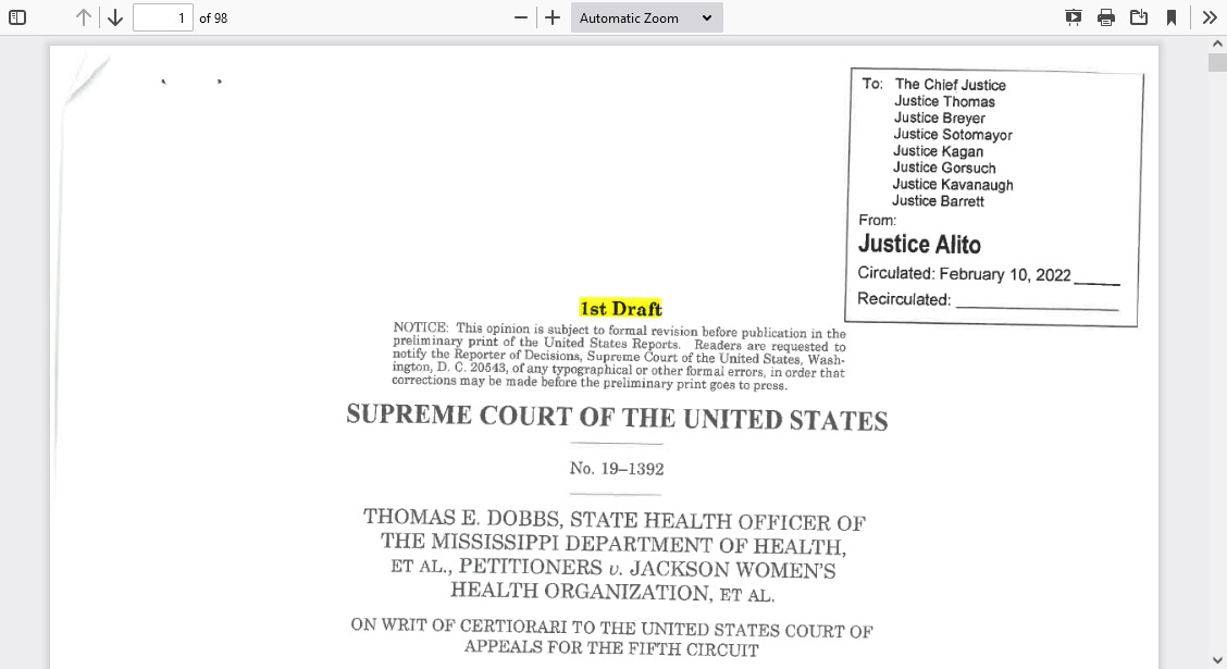 The Historic Alito Document Striking Down the Legalized Murder of the Unborn