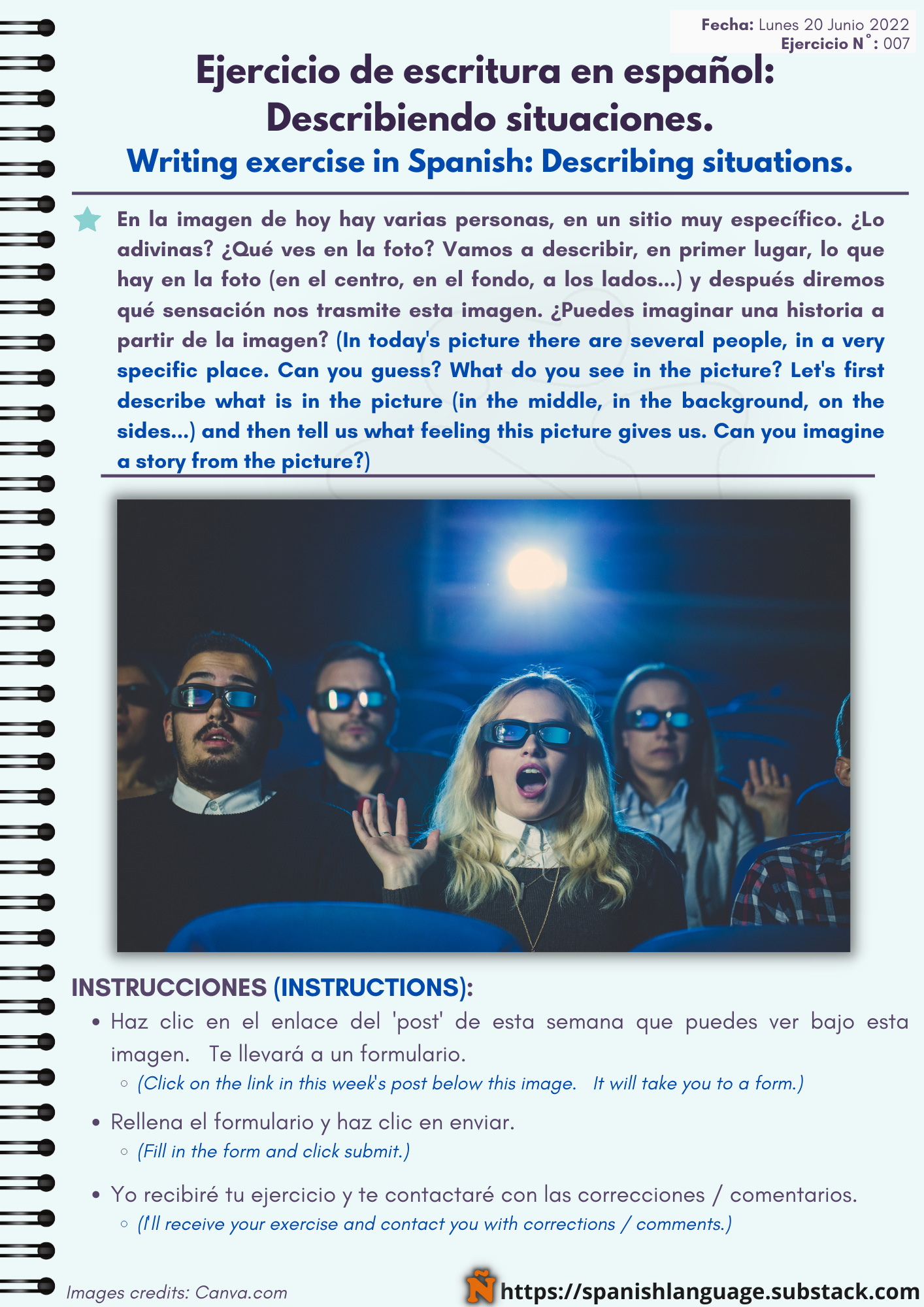 Spanish Writing Exercise: Describing situations. (007)