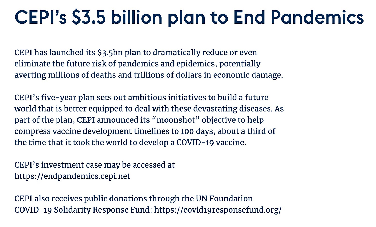 CEPI: Coalition on Epidemic Preparedness Innovations says they can ...