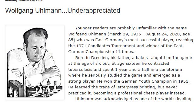Wolfgang Uhlmann - by Adam Raoof - The Chess Circuit