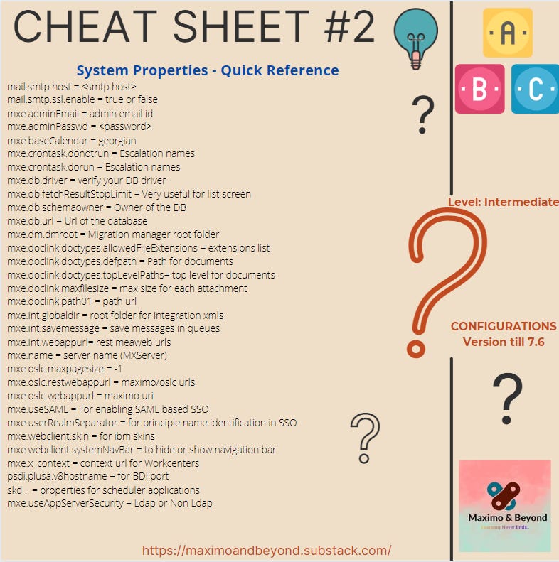 Maximo Cheat Sheet #2 - by Venkataraman Guruswamy