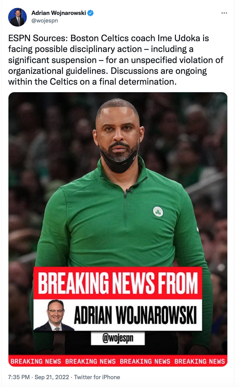 ESPN, CAA, Woj, and Ime Udoka - by Ethan Strauss