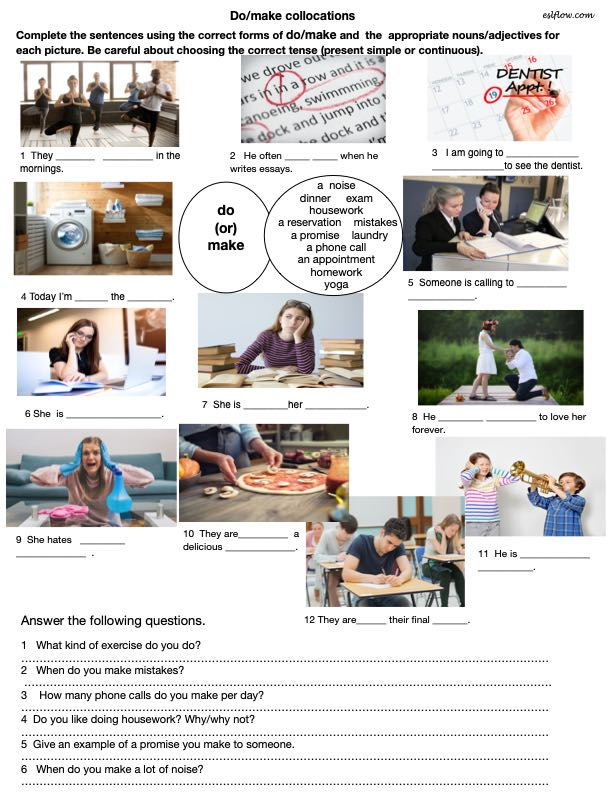 Elementary verb collocation exercises - by Peter Snashall