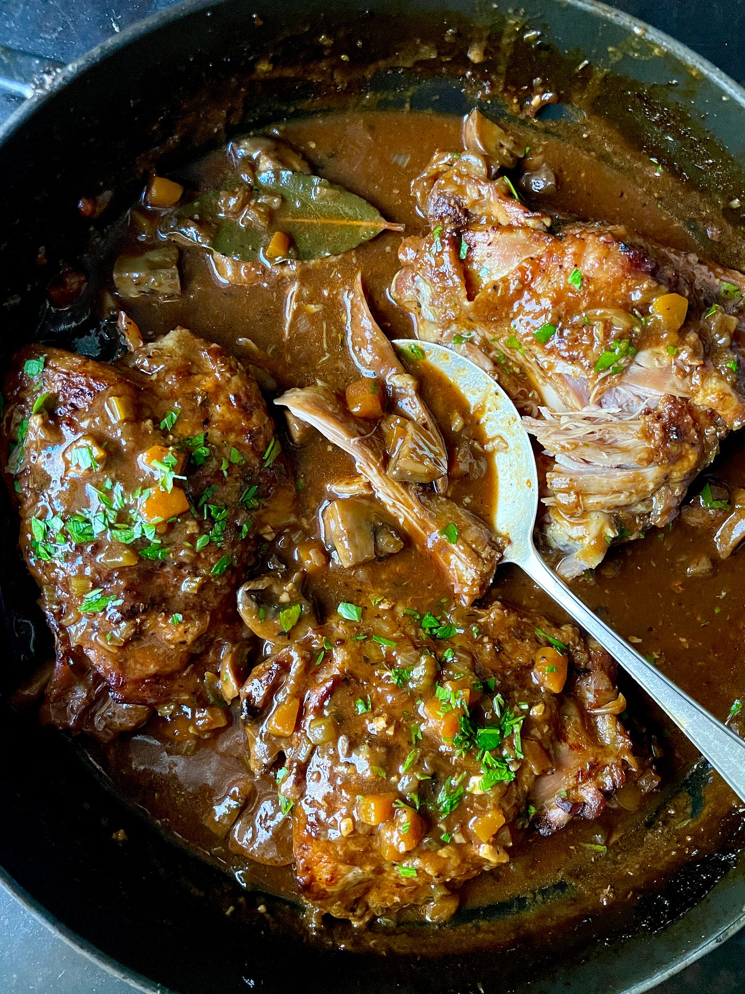 Braised Turkey Thighs, Osso Buco Style - by Susan Spungen