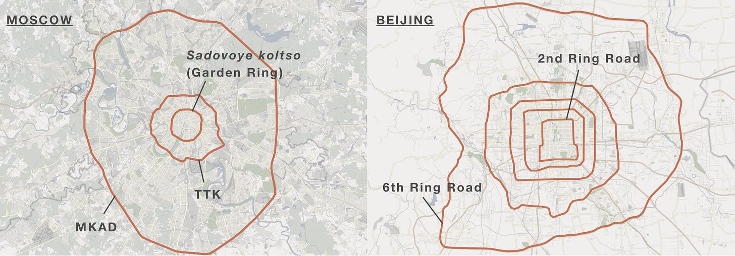 The ring roads of Moscow and Beijing - by Coco Liu