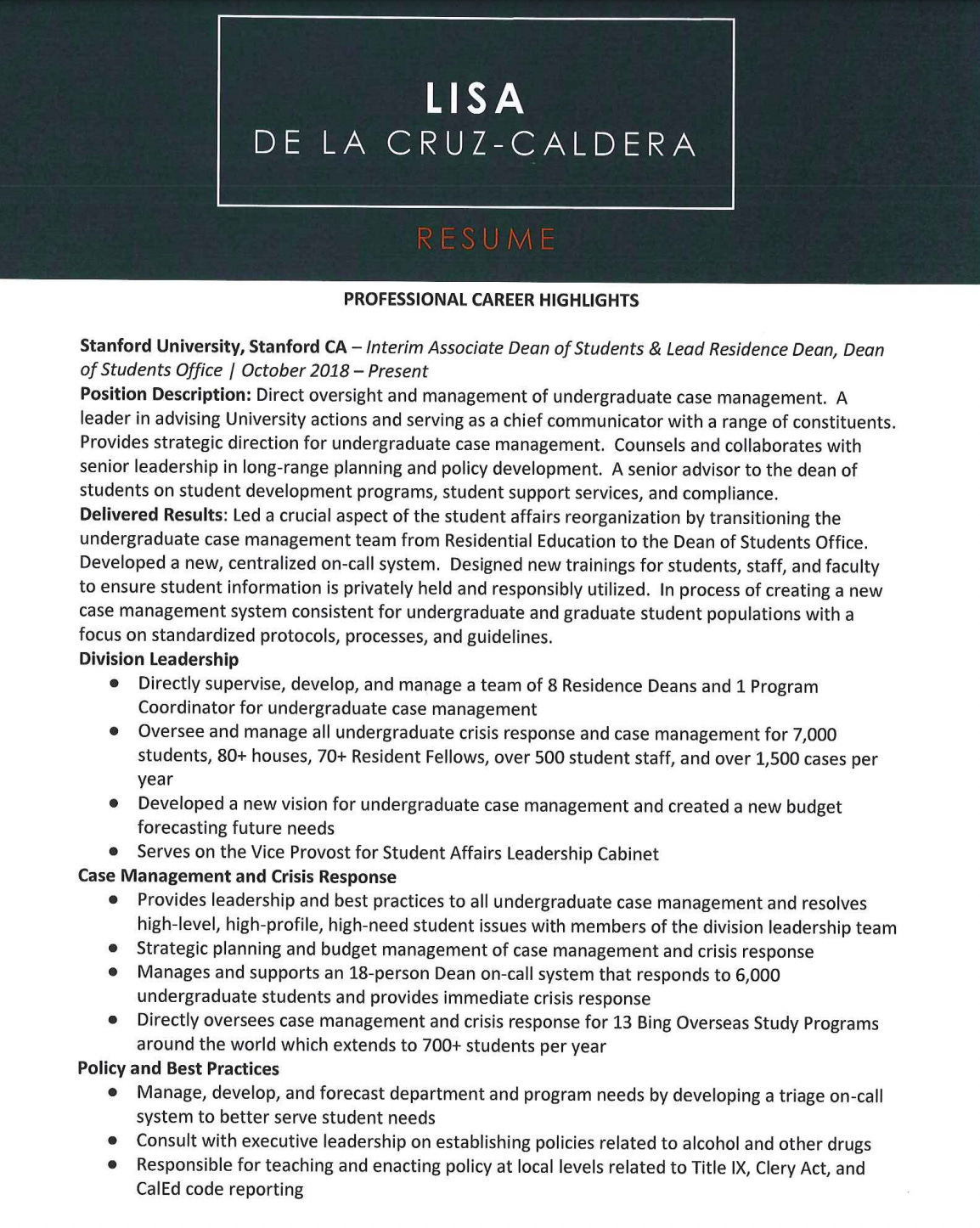 Stanford’s Disappearing Dean Lisa Caldera - by Edwin Dorsey
