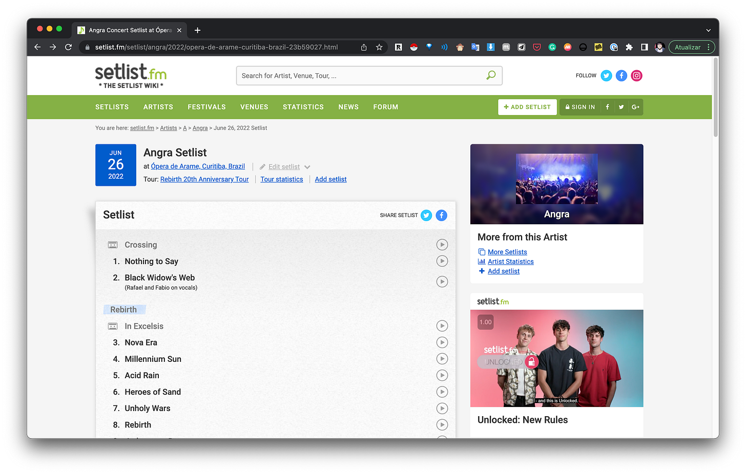 #434 – O site que reúne setlists de shows de milhares de artistas em ...