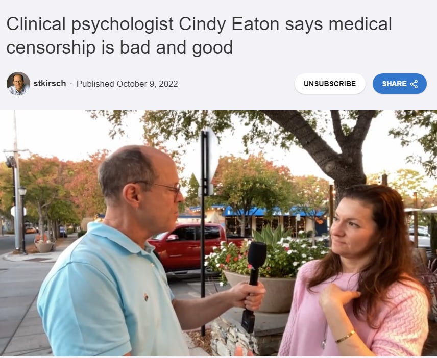 Clinical psychologist Cindy Eaton say censorship is bad, but then it is ...