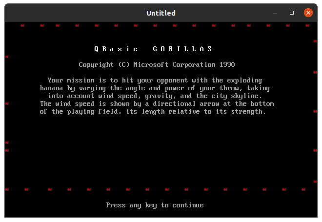 Compiling QuickBASIC's Gorillas on Linux... surprisingly tricky