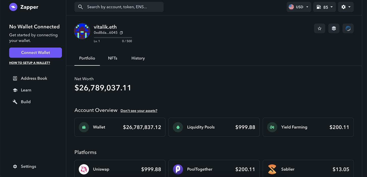 Zapper.fi: Your DeFi Dashboard - by Daniel Schlabach