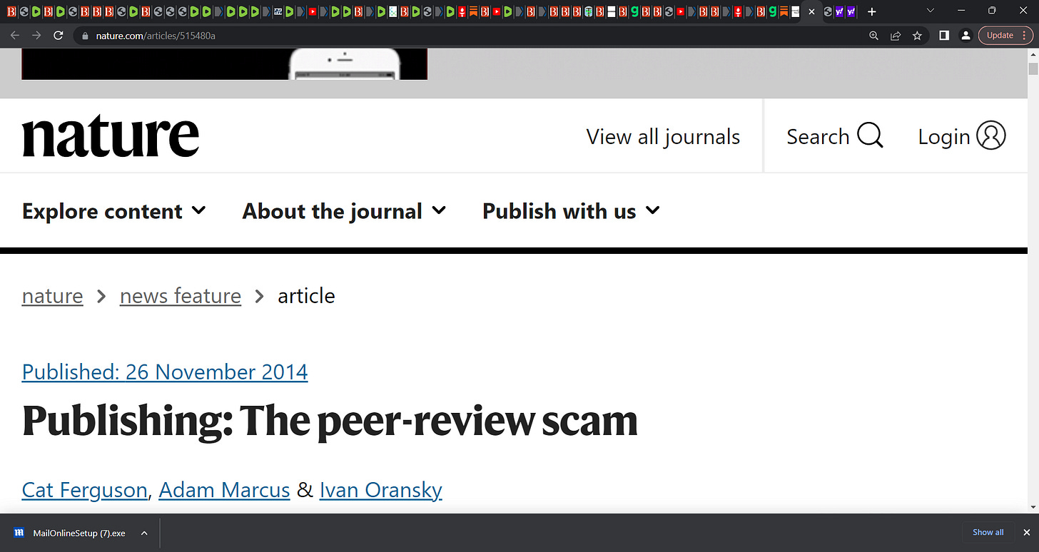 Peer-review scam in medical Journal Publishing (in NATURE journal); the ...