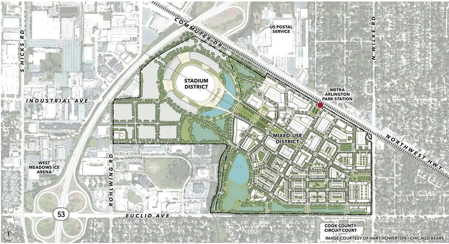 The Chicago Bears (Potential) New Stadium Complex In Arlington Heights